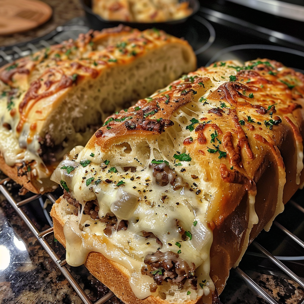 Cheesesteak-Stuffed Garlic Bread Loaf Recipe