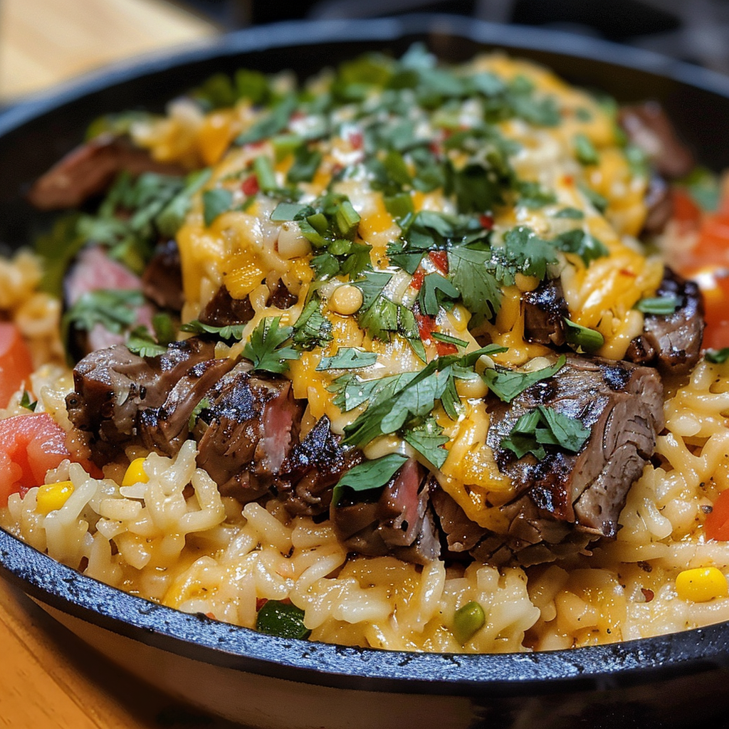 Cheesy Steak & Queso Rice Recipe – Easy One-Pan Dinner
