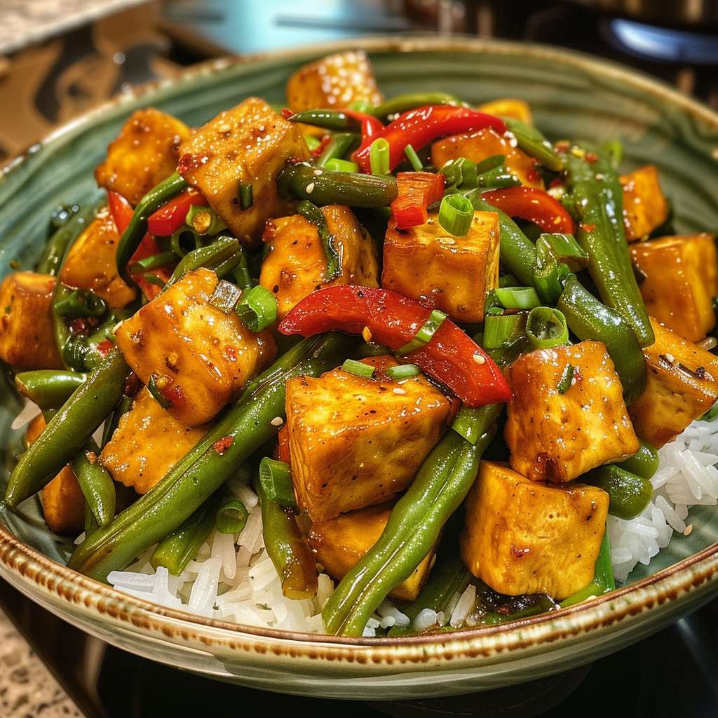 Sticky Chili Tofu and Green Bean Stir Fry – Quick Dinner