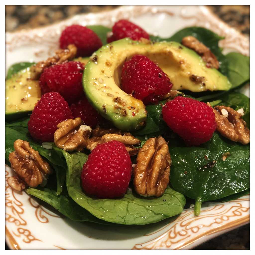 Raspberry-Spinach Salad with Avocado & Walnuts – Fresh & Flavorful Recipe